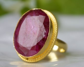 Natural Dark Red Raw Ruby Gemstone 925 Sterling Silver Ring / - Etsy