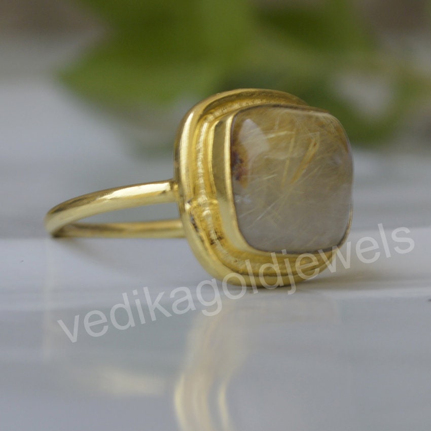 Golden Rutilated Quartz Gemstone 925 Sterling Silver ring | Etsy