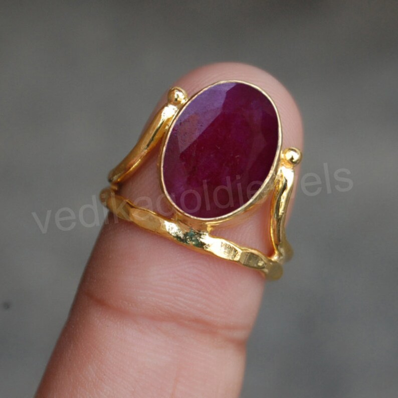Dark Oval Faceted Red Ruby Gemstone 925 Sterling Silver Ring - Etsy