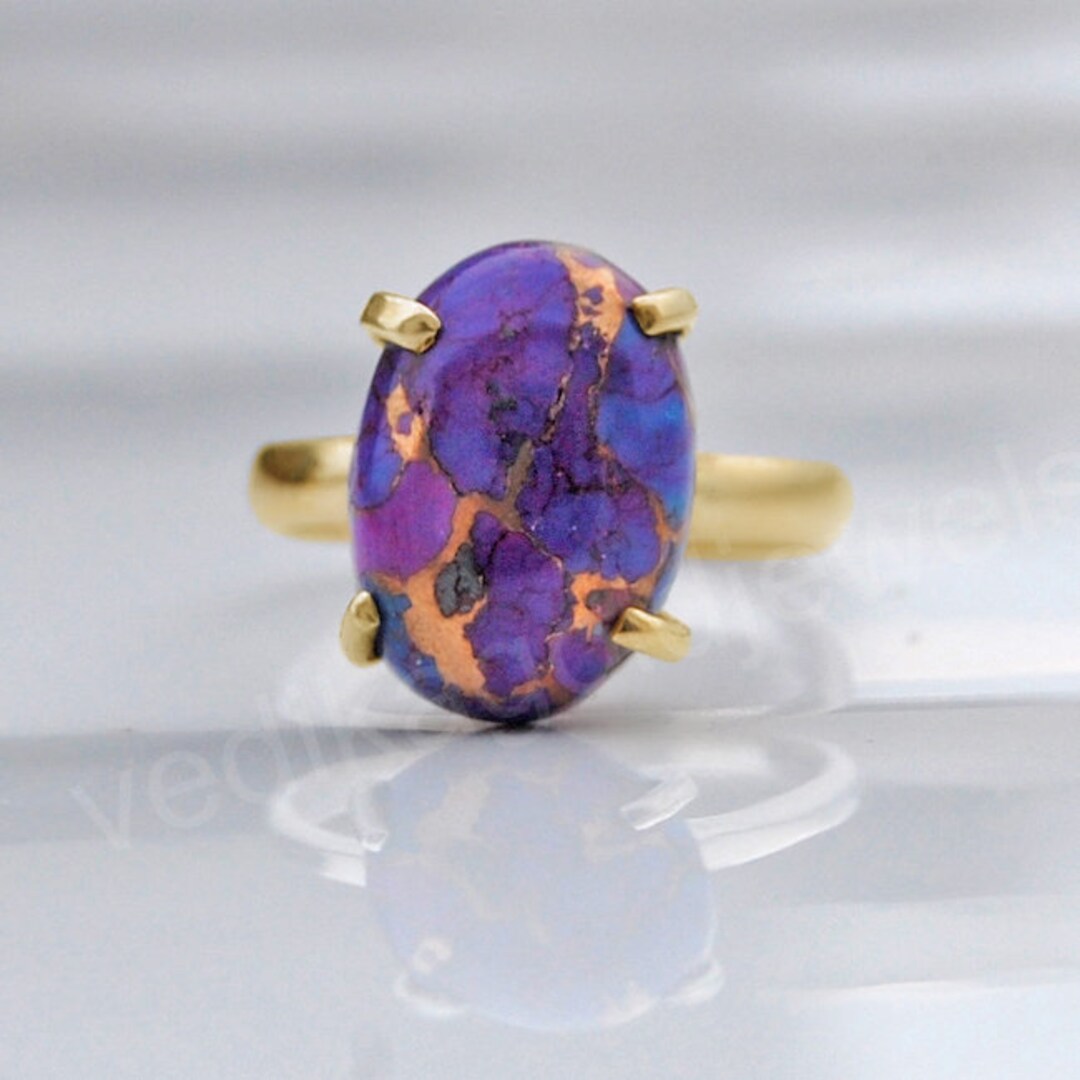 Natural Oval Cab Purple Turquoise Gemstone 925 Sterling Silver Ring ...