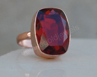 Cushion Rose Cut Garnet Quartz 925 Sterling Silver Ring Red | Etsy