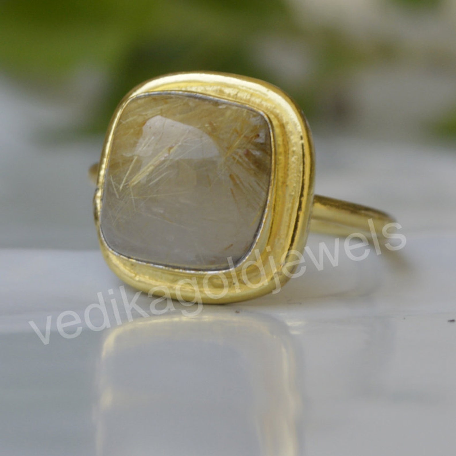 Golden Rutilated Quartz Gemstone 925 Sterling Silver ring | Etsy