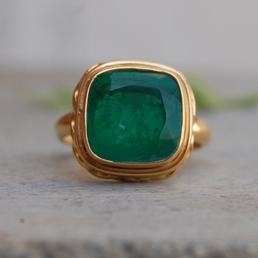 Cushion Cut Emerald Quartz 925 Sterling Silver Ring Green | Etsy