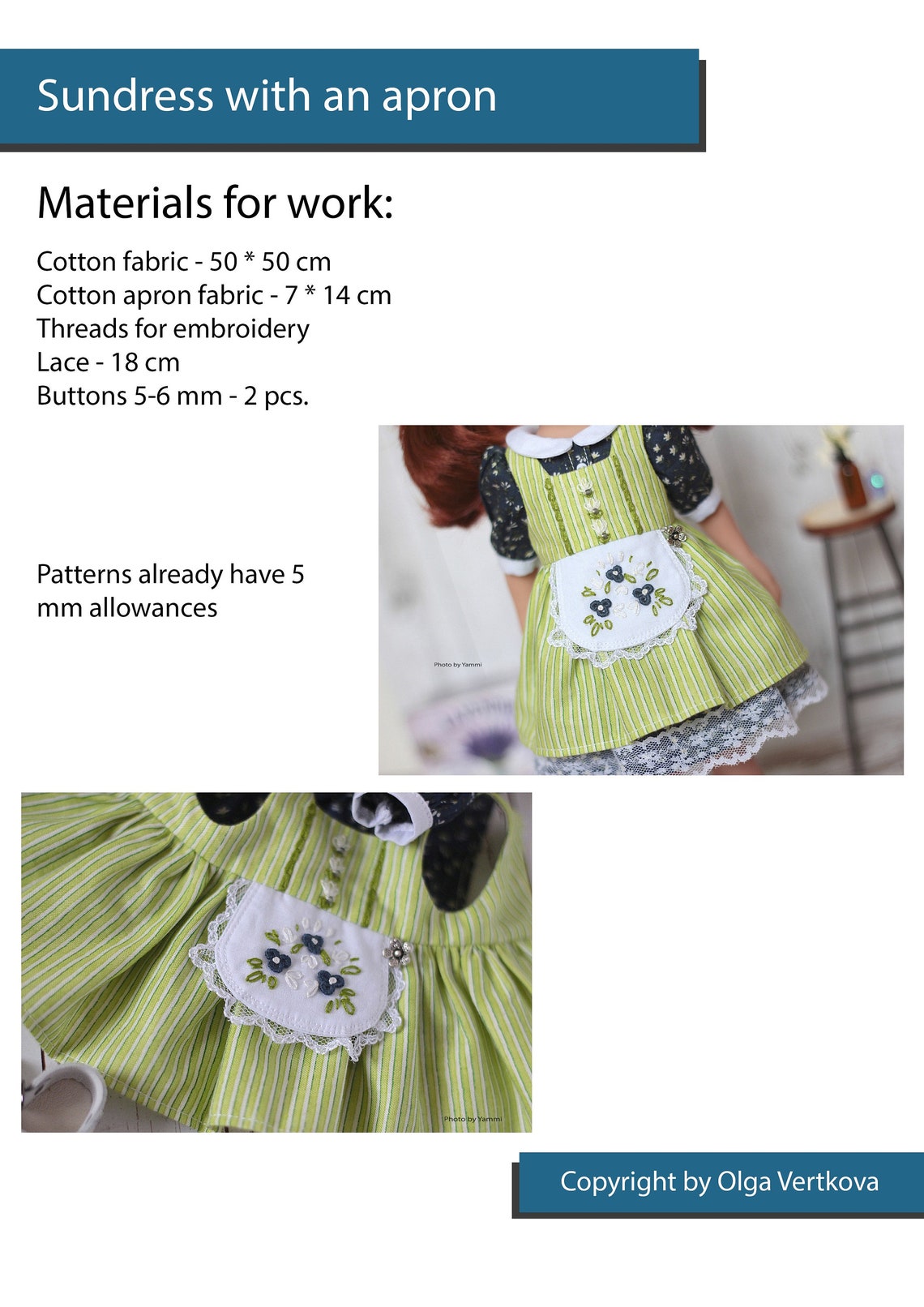 PDF Doll Clothes Pattern : Dress With Collar Sleeves and a - Etsy