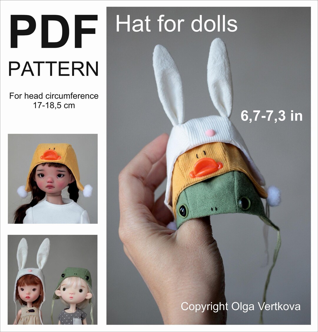Pattern PDF Animal Hats for Head Circumference 17-18,5 сm, 6,7-7,3 ...