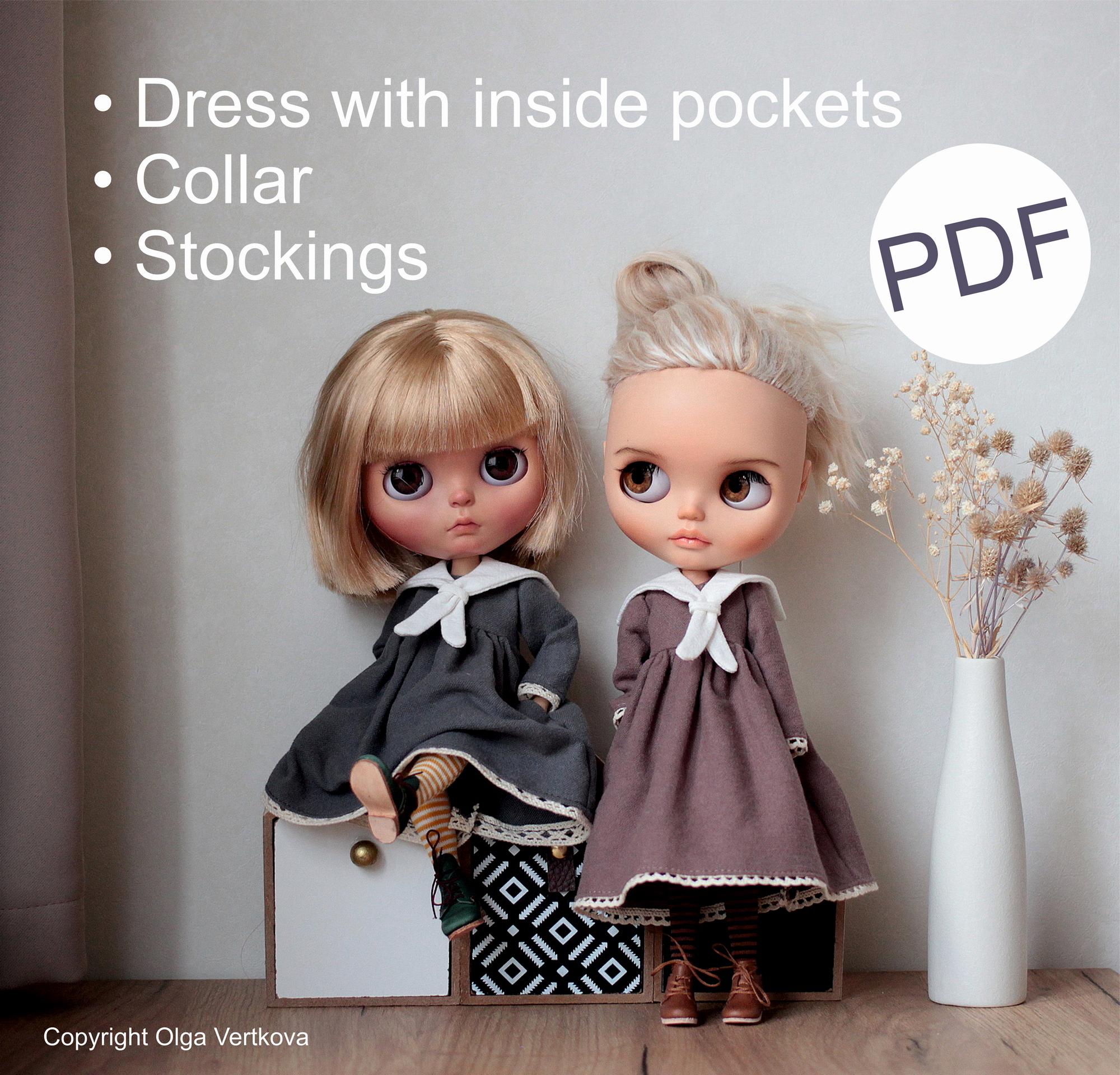 Pattern PDF Dress With Inside Pockets, Collar, Stockings for Neo Blythe ...
