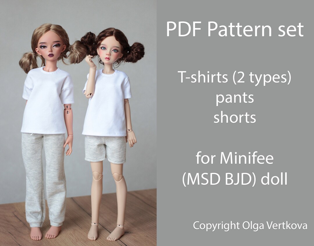 Patterns Minifee PDF T-shirts, Pants and Shorts for BJD MSD Doll 14-16 ...
