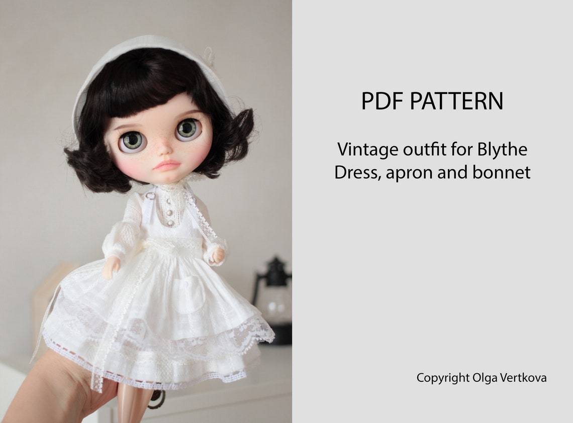 Patterns PDF Vintage Dress, Apron With Pocket and Bonnet for Blythe ...