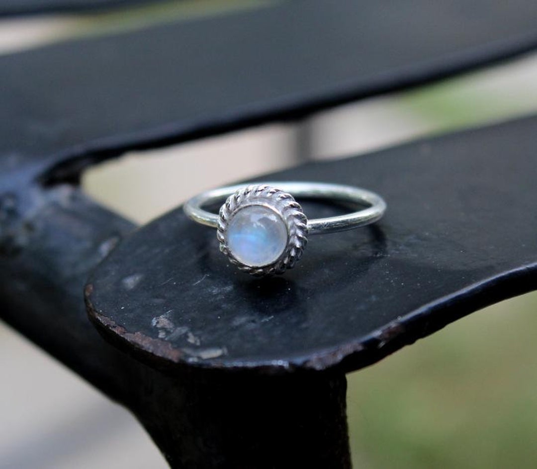 Moonstone Round Cabochon Women Silver Ring-moonstone Silver Ring-march ...