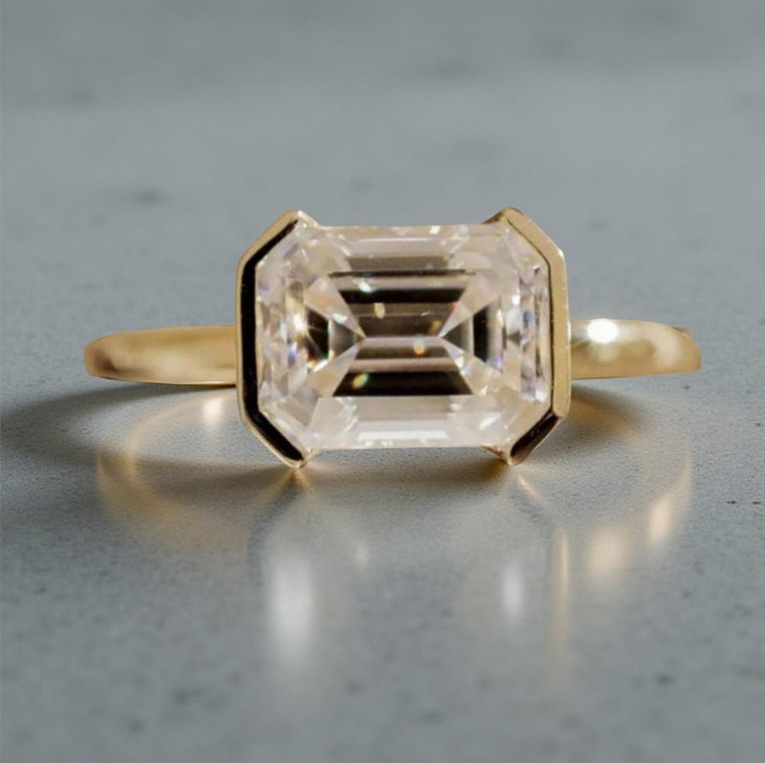 1.20 CT Rectangle Cut Solitaire Moissanite Wedding Ring 14k Solid ...