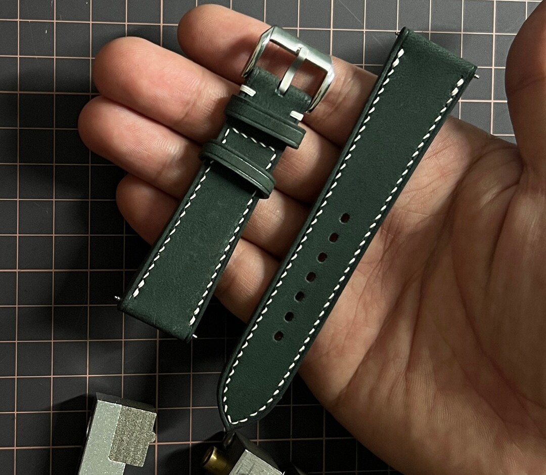 Dark Green Nubuck Leather Watch Straps, Handcrafted Watch Bands ...