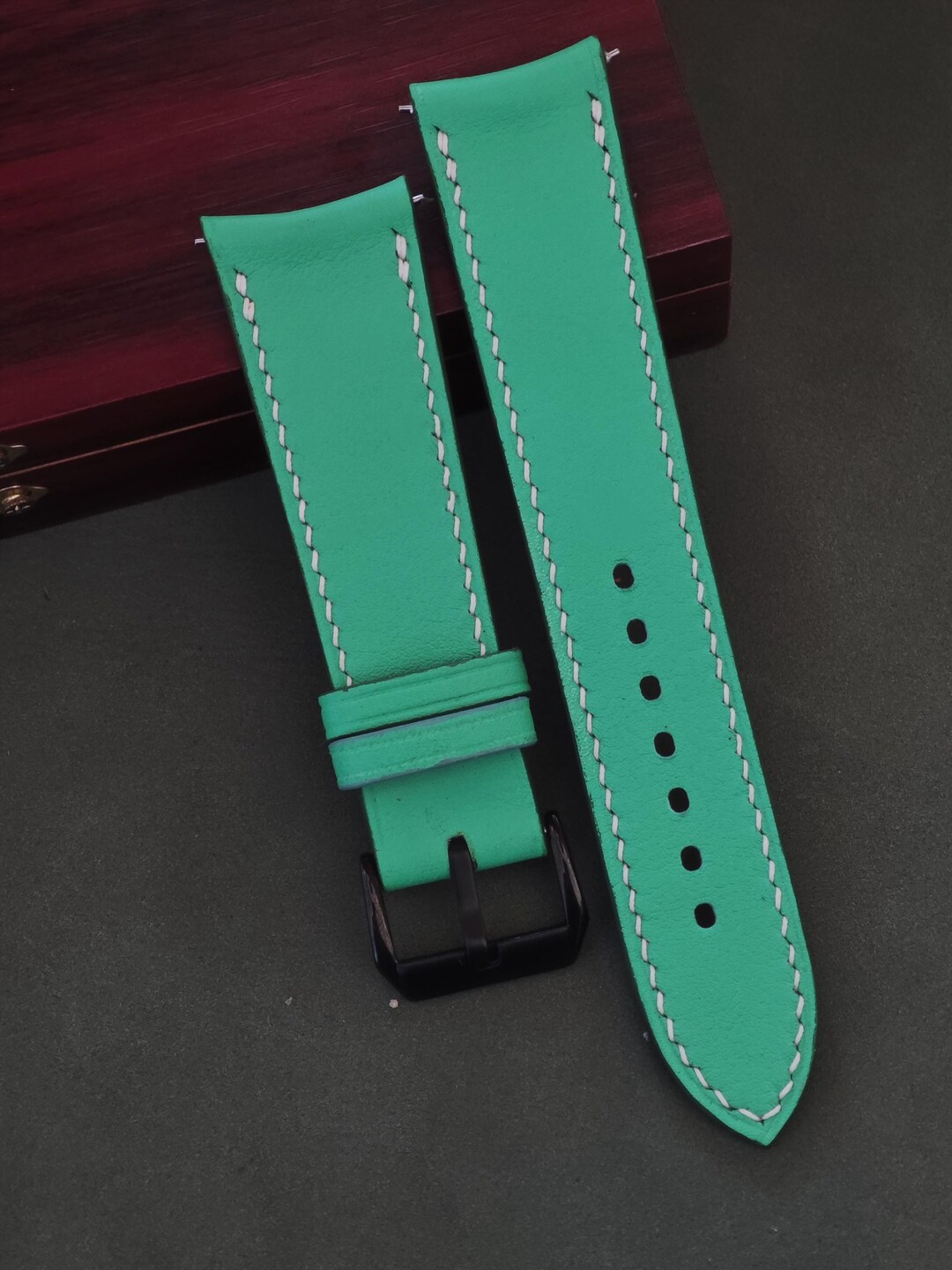 Teal Green Swift Calfskin Watch Strap — Handmade, Custom Sizes 16–24mm ...
