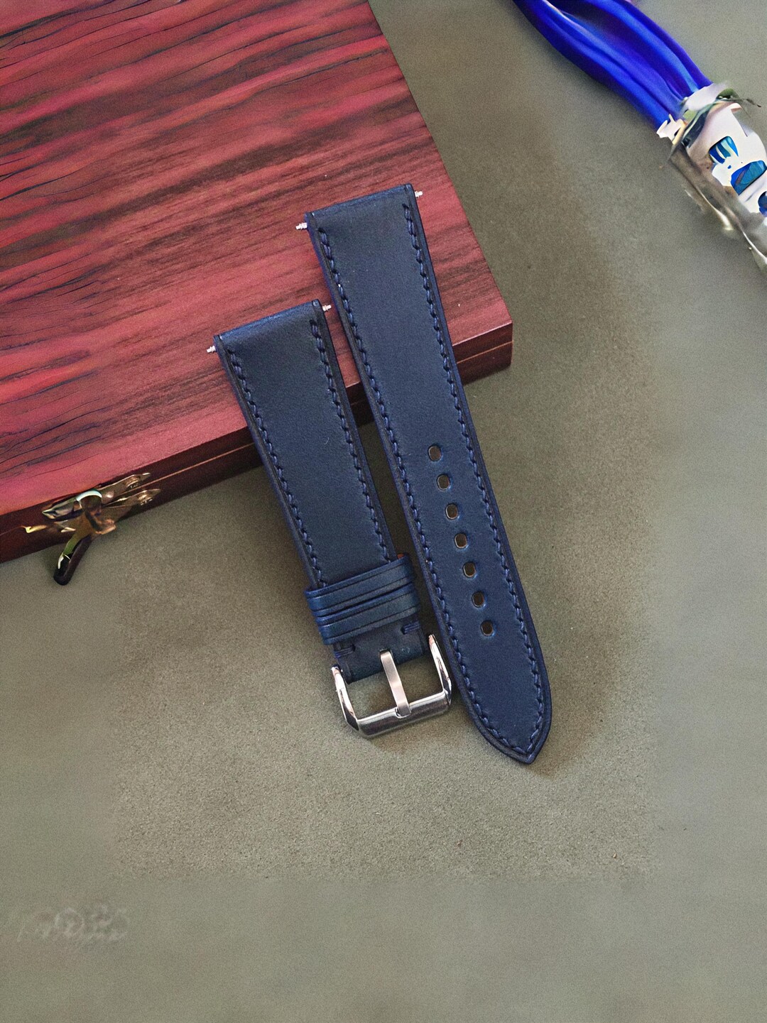 Charcoal Blue Buttero Leather Watch Bands, Dark Blue Leather Watch ...