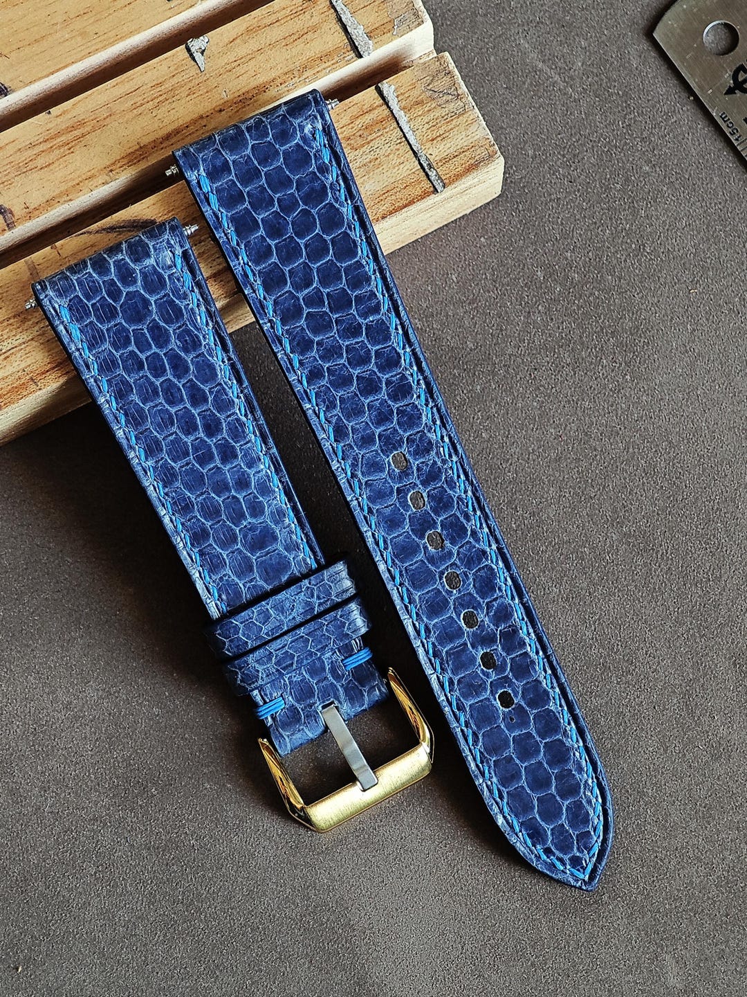 Navy Blue Snake Sea Leather Watch Strap, Leather Watch Bands - Sizes ...
