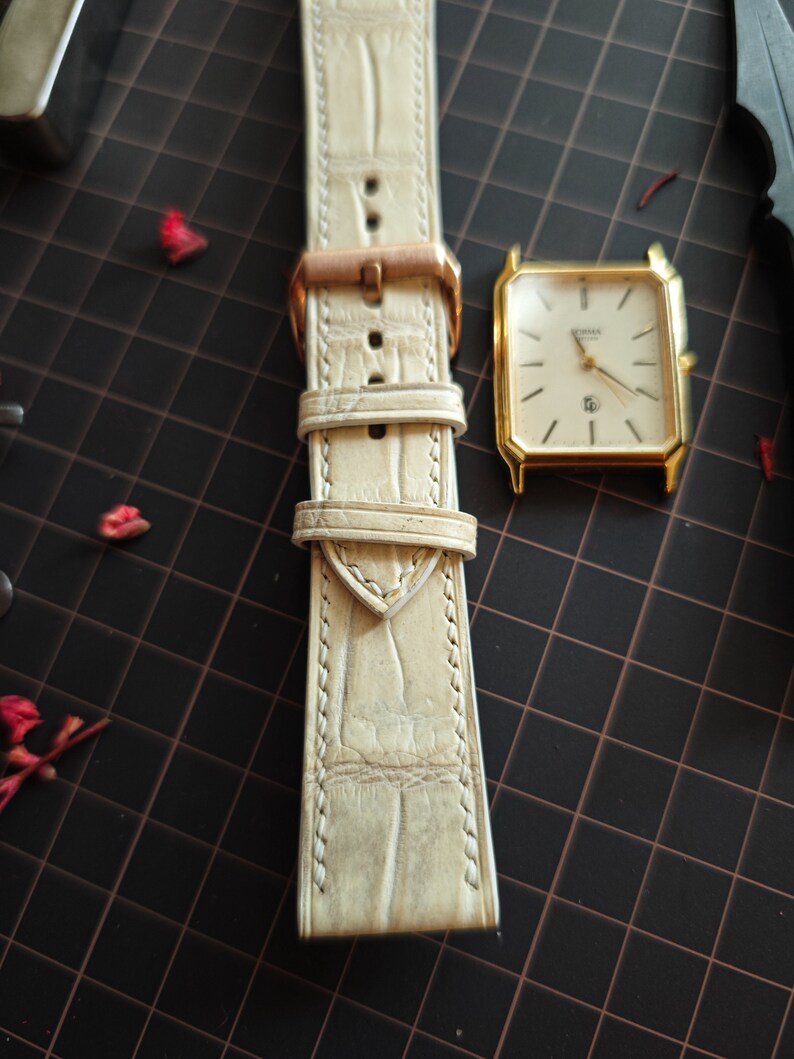 White Himalayan Alligator Leather Watch Strap: Handmade Classic Watch ...