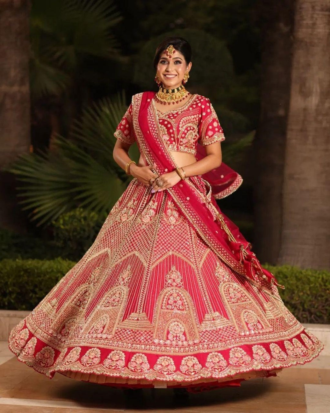 Indian Bridal Red Colour Embroidered Attractive Party Wear Silk Lehenga ...