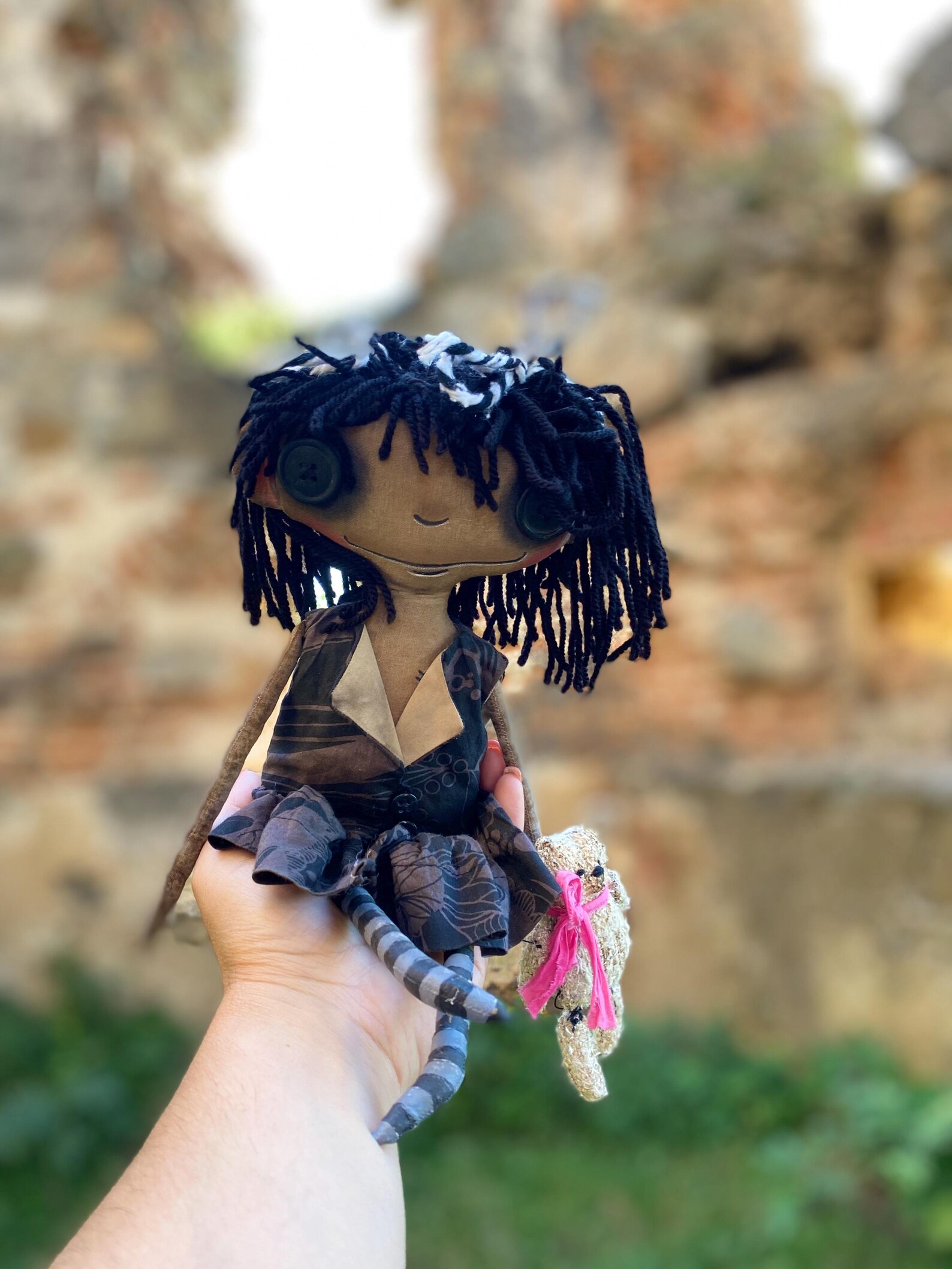 Aged Rag Doll Primitive With Button Eyes and a Teddy Bear - Etsy