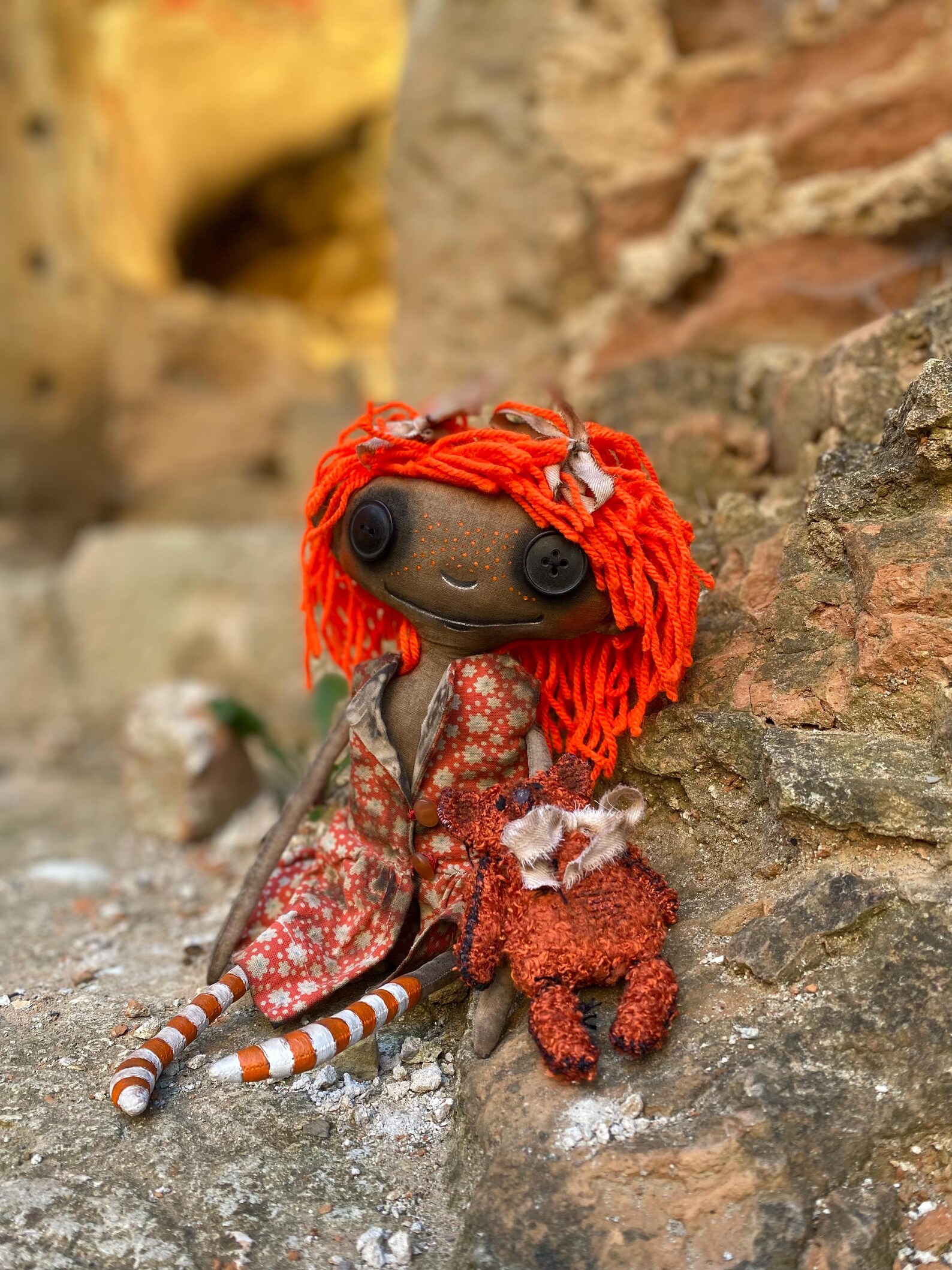 Aged Rag Doll Primitive With Button Eyes and a Teddy Bear - Etsy