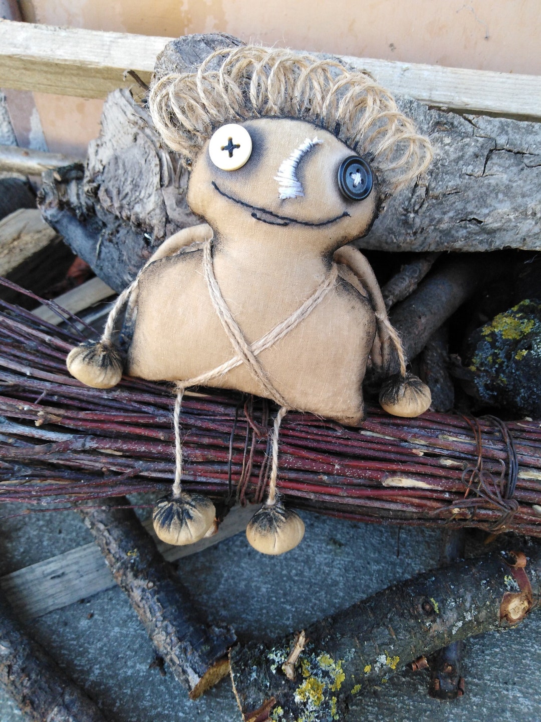 Primitive Angel Doll, Cotton Extreme Primitive Angel With Button Eyes ...