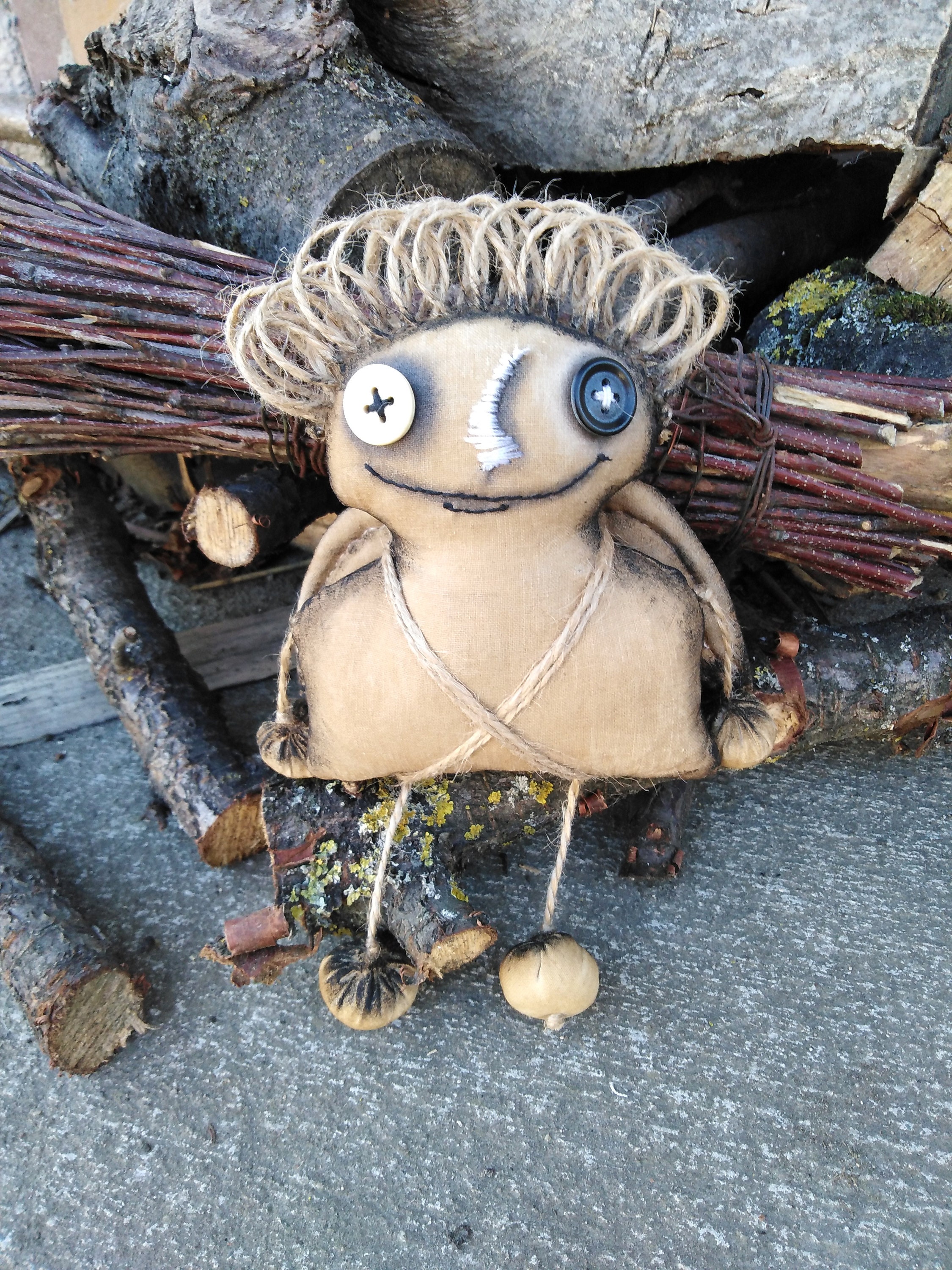 Primitive Angel Doll, Cotton Extreme Primitive Angel With Button Eyes ...