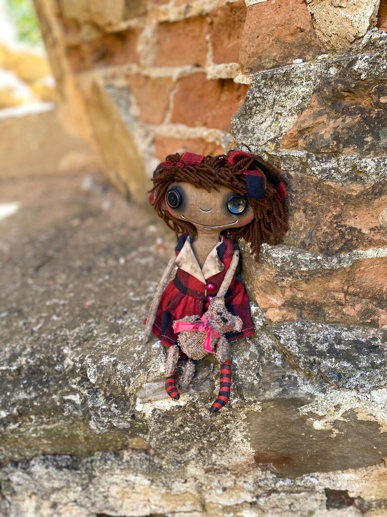 Aged Rag Doll Primitive With Button Eyes and a Teddy Bear - Etsy