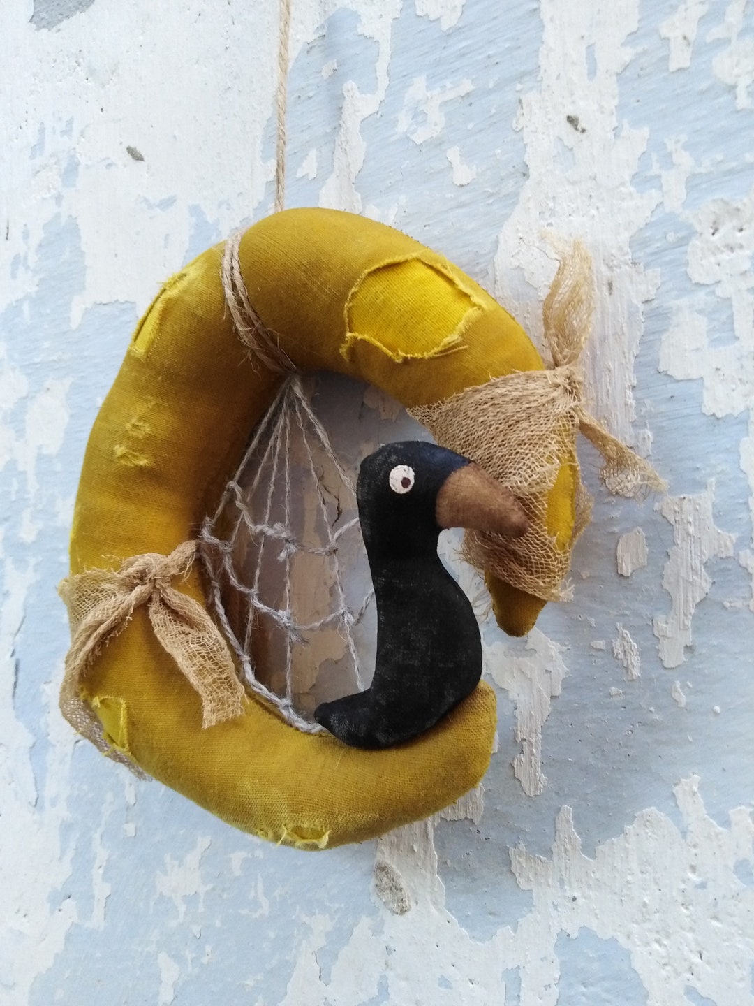 Primitive Textile Moon With Raven, Primitive Moon and Crow, Primitive ...