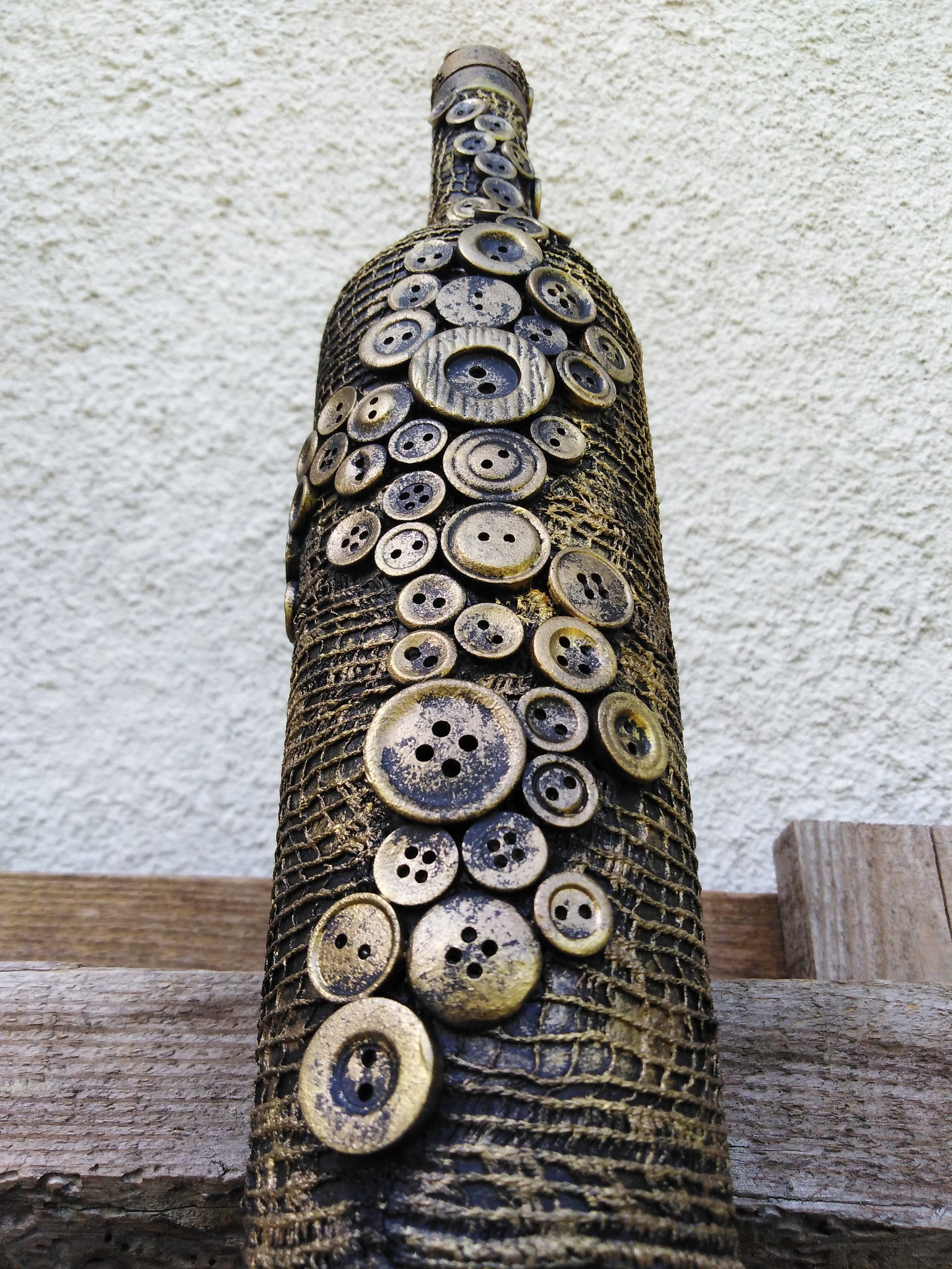 Bronze Steampunk Bottle With Mesh and Buttons, Steampunk Industrial ...