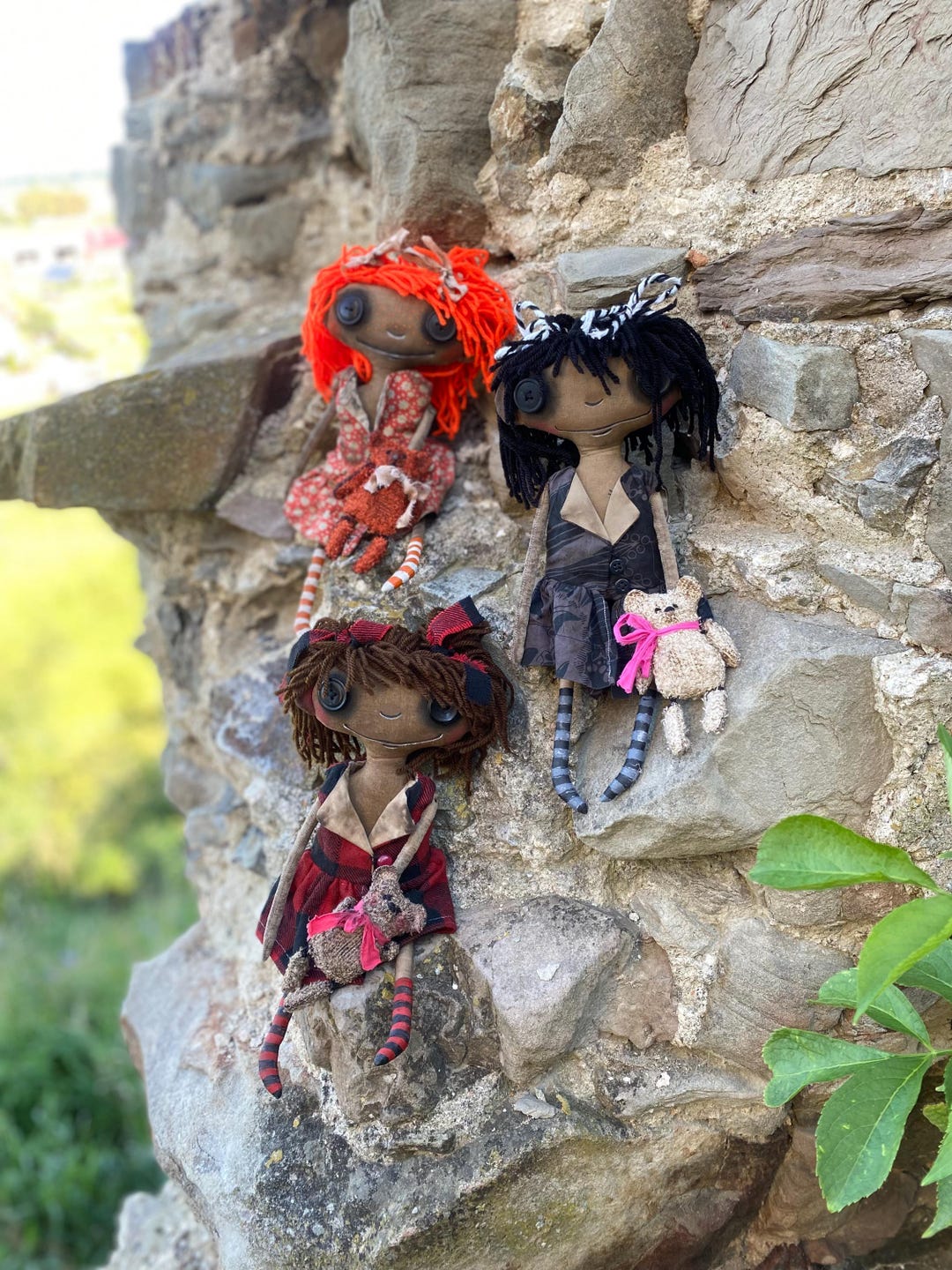 Aged Rag Doll Primitive With Button Eyes and a Teddy Bear - Etsy