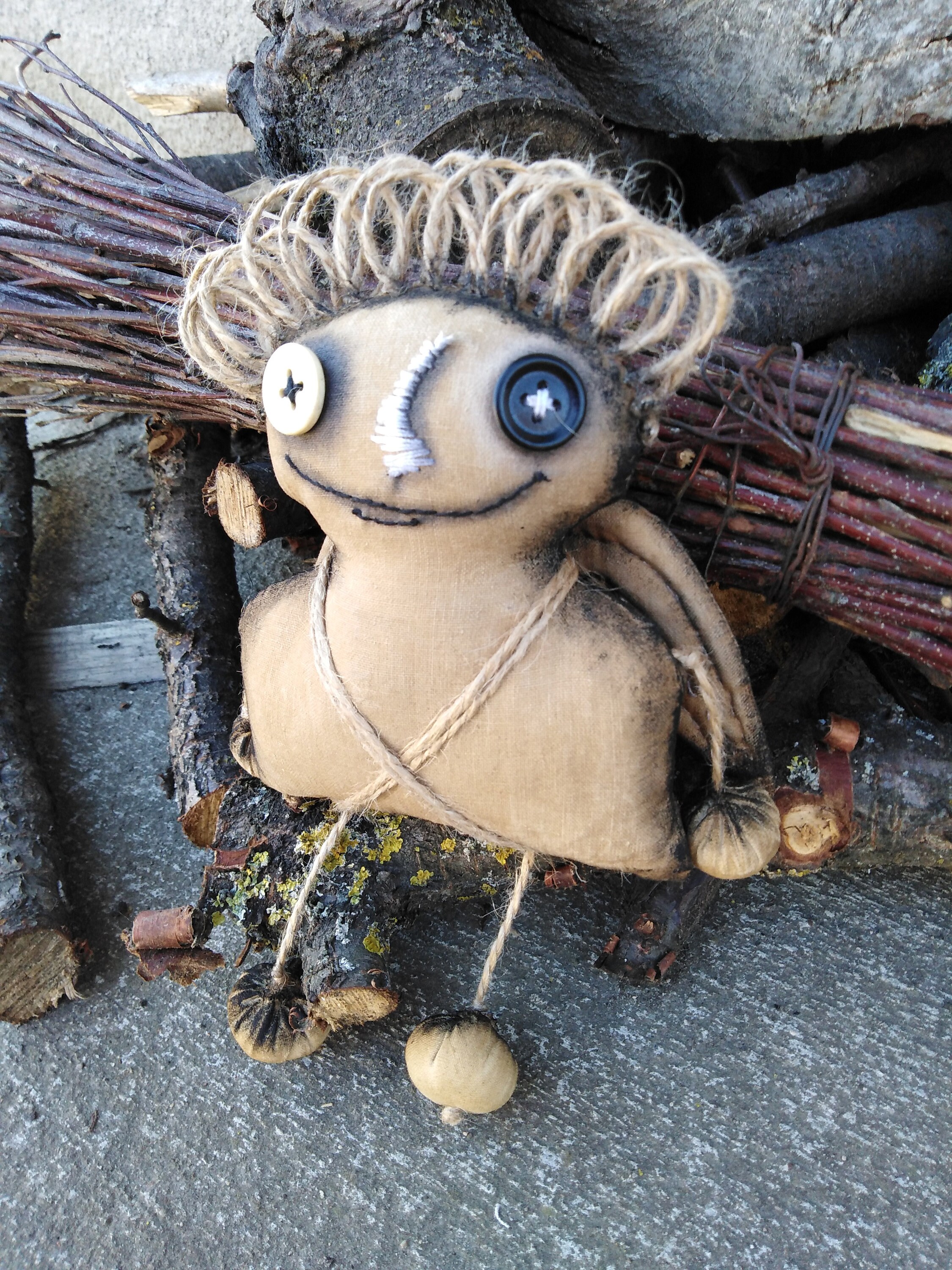 Primitive Angel Doll, Cotton Extreme Primitive Angel With Button Eyes ...
