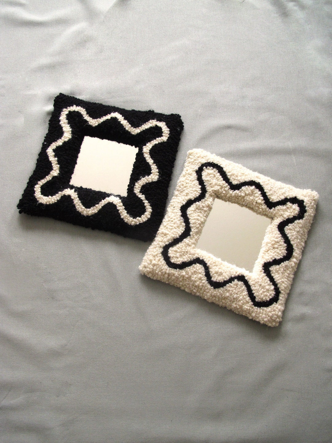 Tufted Mirror Wall Decor for Living Room Decorative Wavy Mirror Black ...