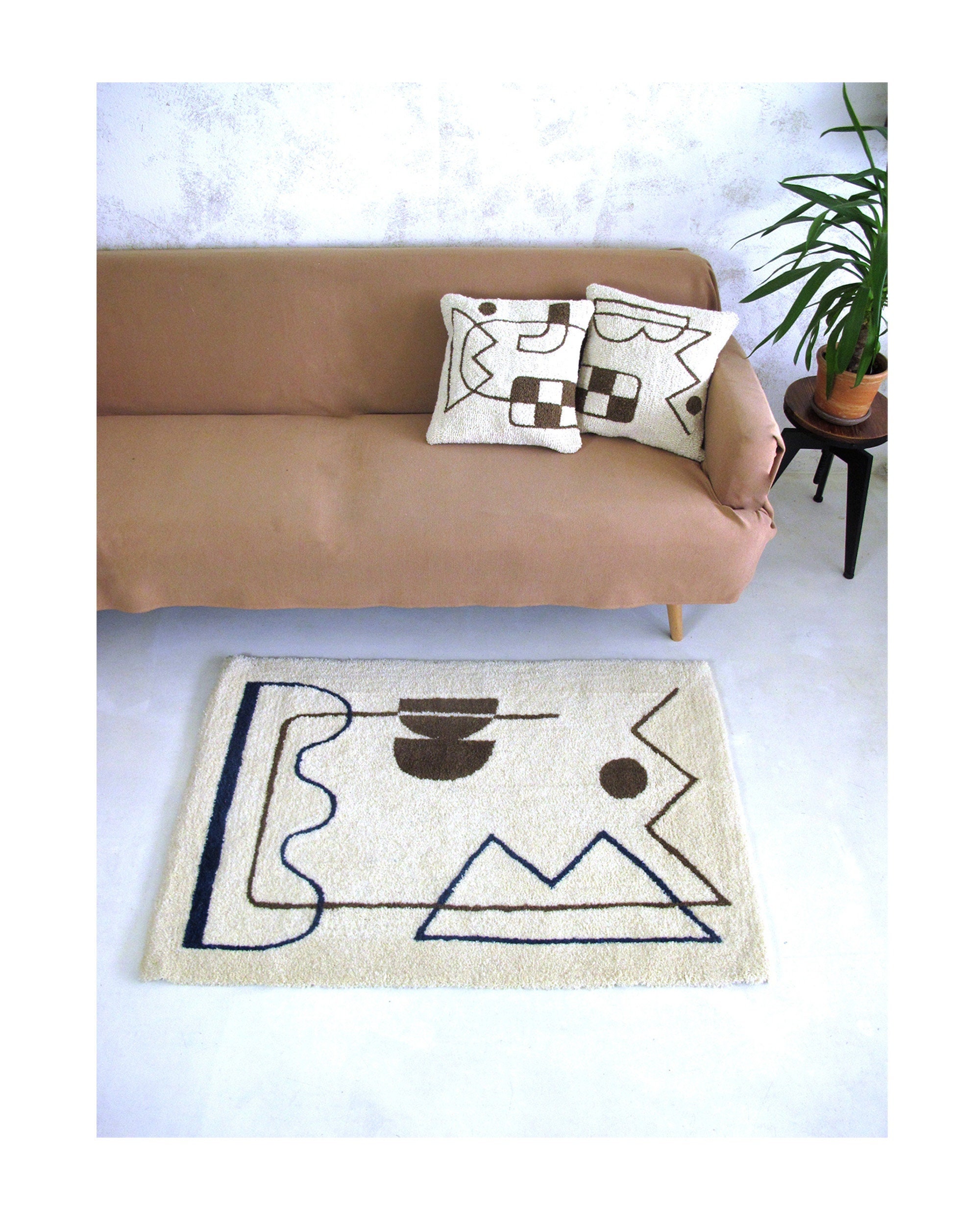 Geometric Rug Area Rugs 5x3 Living Room Decor Handmade Tufted Rug Line ...