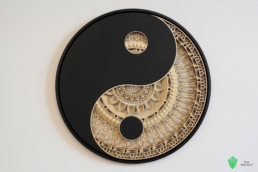 Yin Yang Layered Art: Laser Cut Taijitu, Black & Natural Wood - Etsy