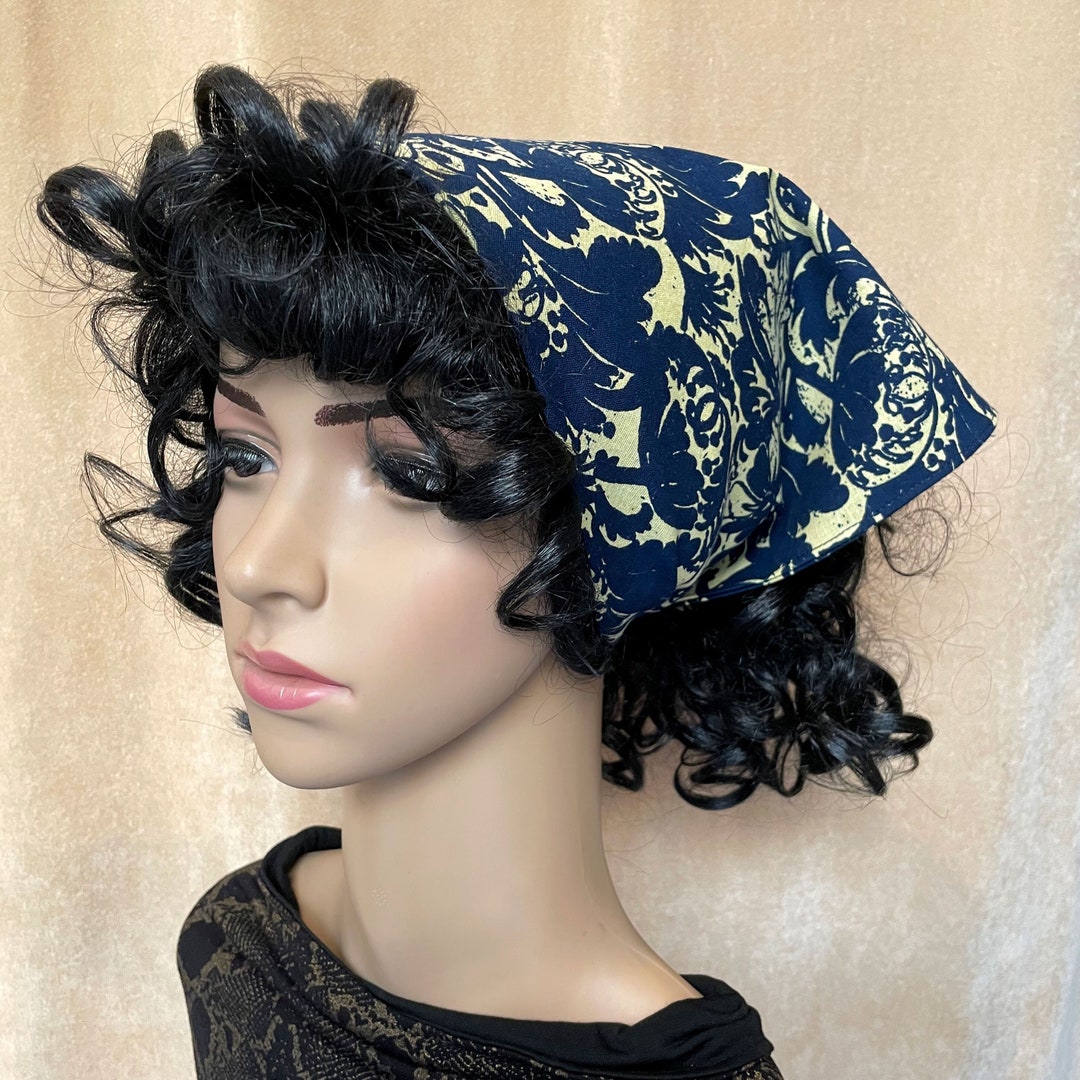 Bandana in Blue and Yellow With Abstract Flowers Made of African Wax ...