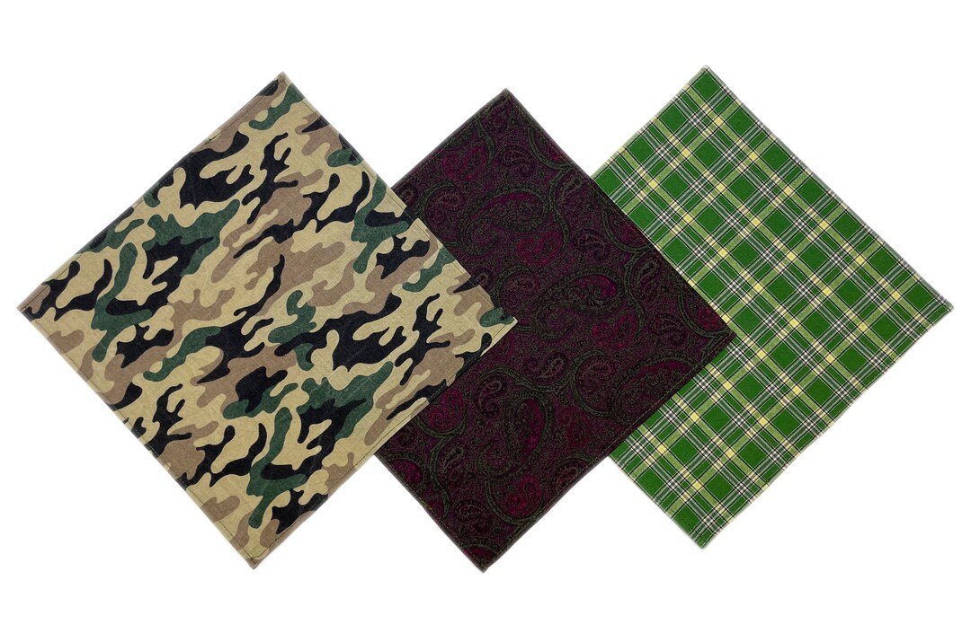 Organic Fabric Handkerchiefs Set of 3 Men Camouflage Paisley Check ...