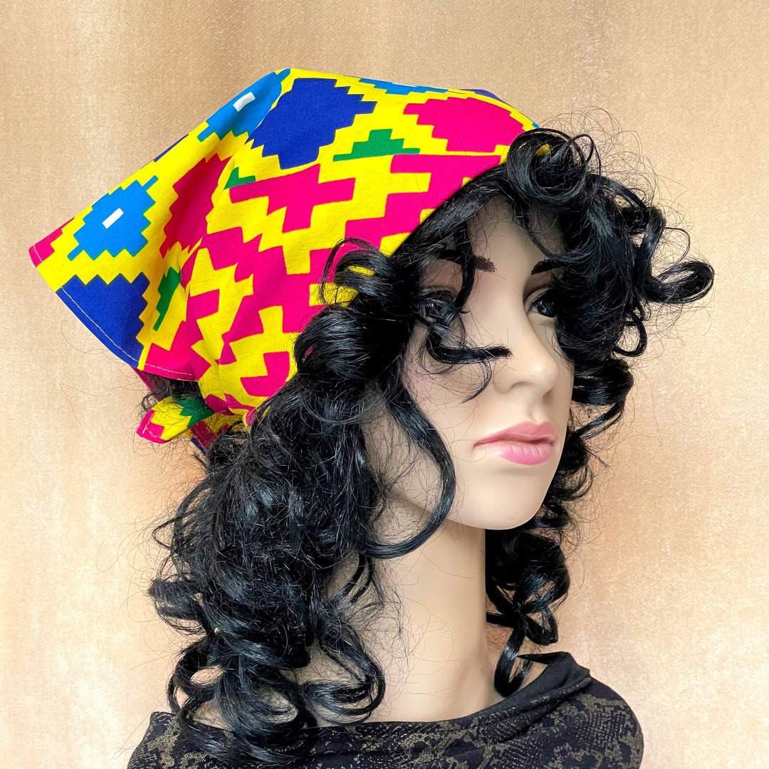Bandana in Pink, Yellow and Blue With an Abstract Pattern Made From ...