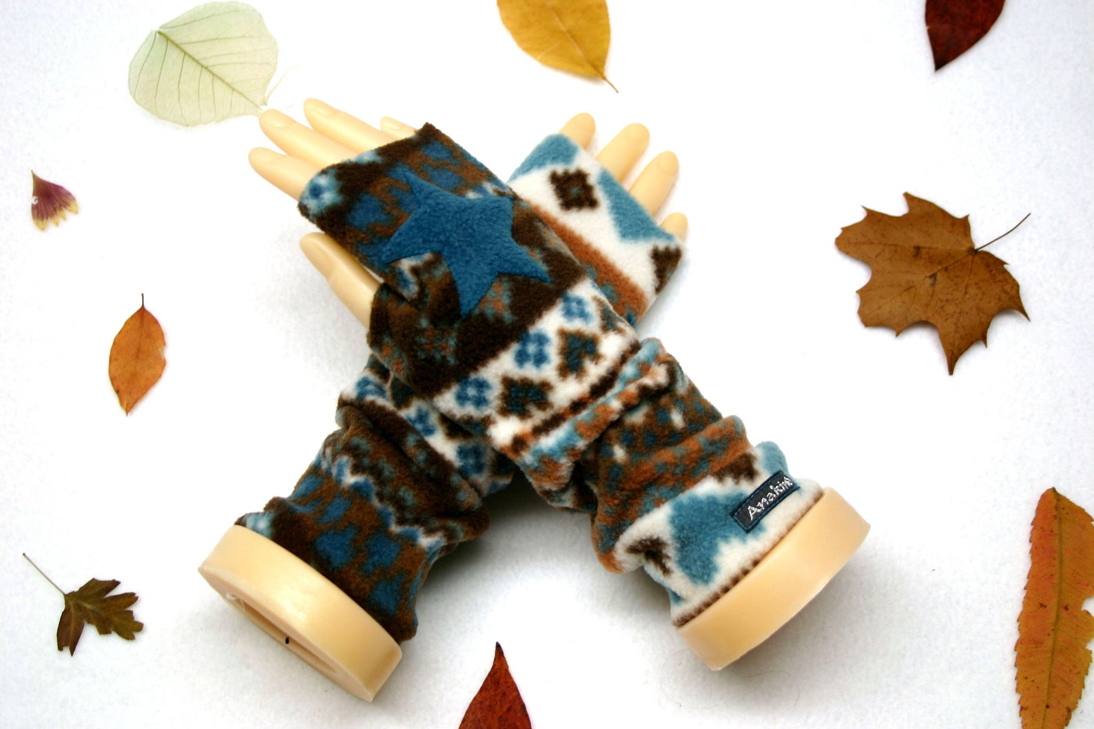 Arm Warmers Hand Warmers With Thumb Hole Norwegian Pattern With Star or ...