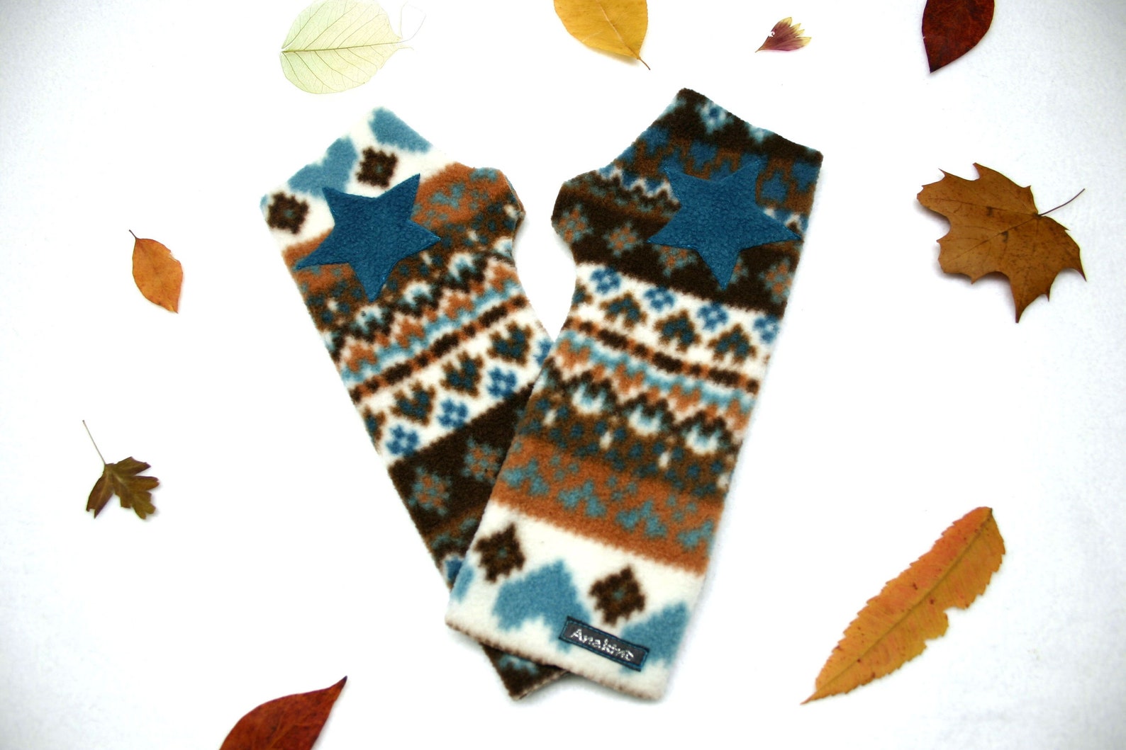 Arm Warmers Hand Warmers With Thumb Hole Norwegian Pattern With Star or ...