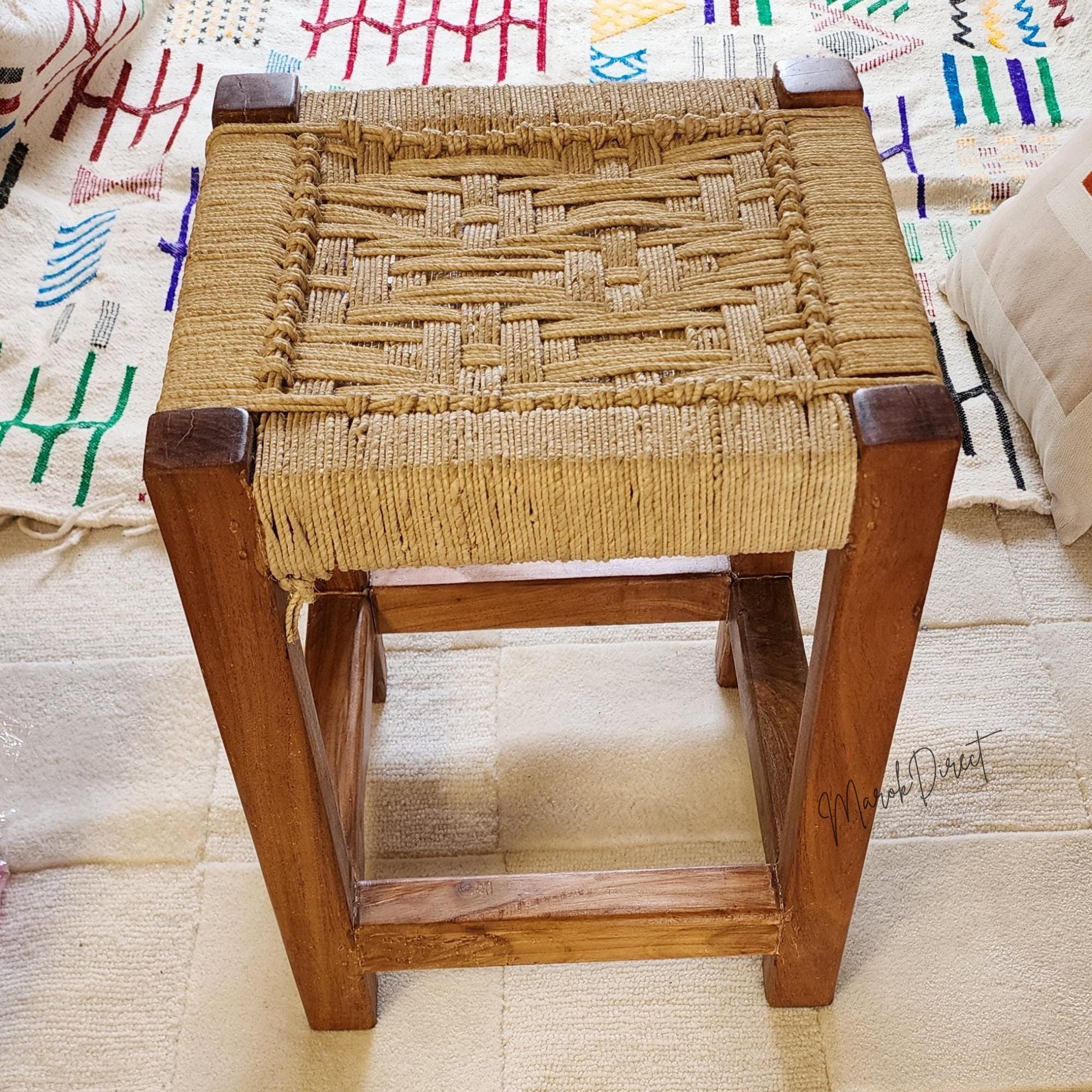 Handmade Banana Fiber and Acacia Wood Square Stool - Eco-friendly ...