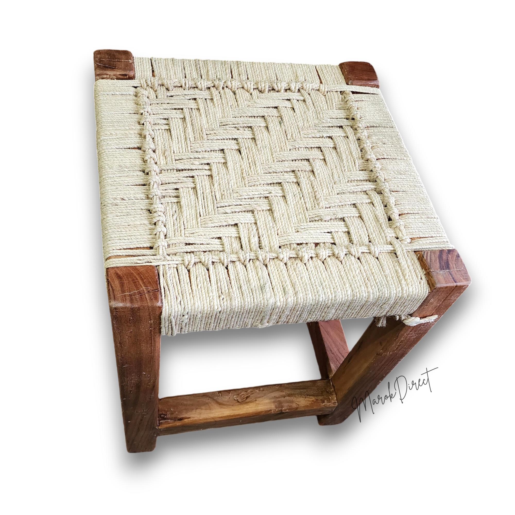 Handmade Banana Fiber and Acacia Wood Square Stool - Eco-friendly ...