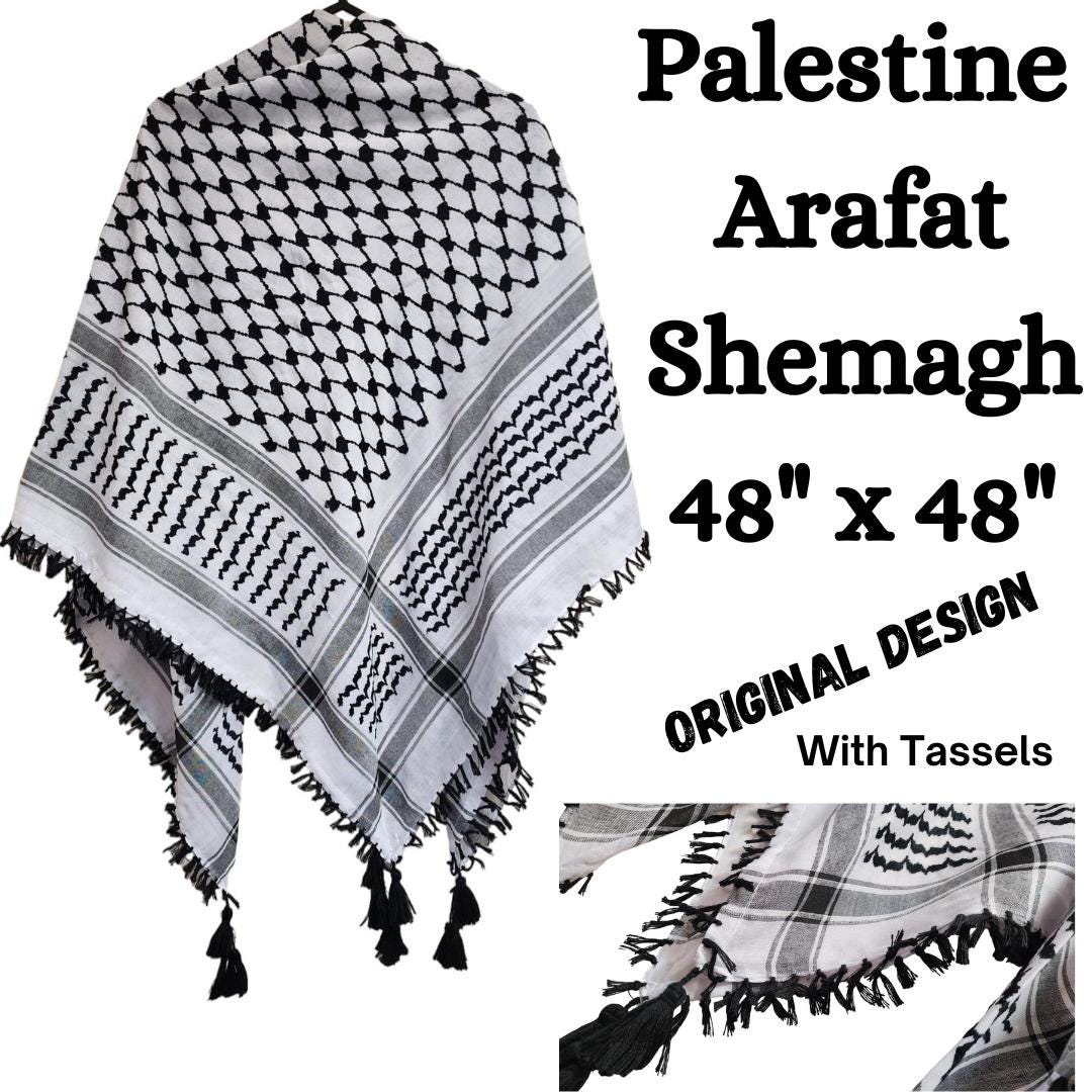 Palestine Embroidered Keffiyeh Palestinian Shemagh Kufiyah Black White ...