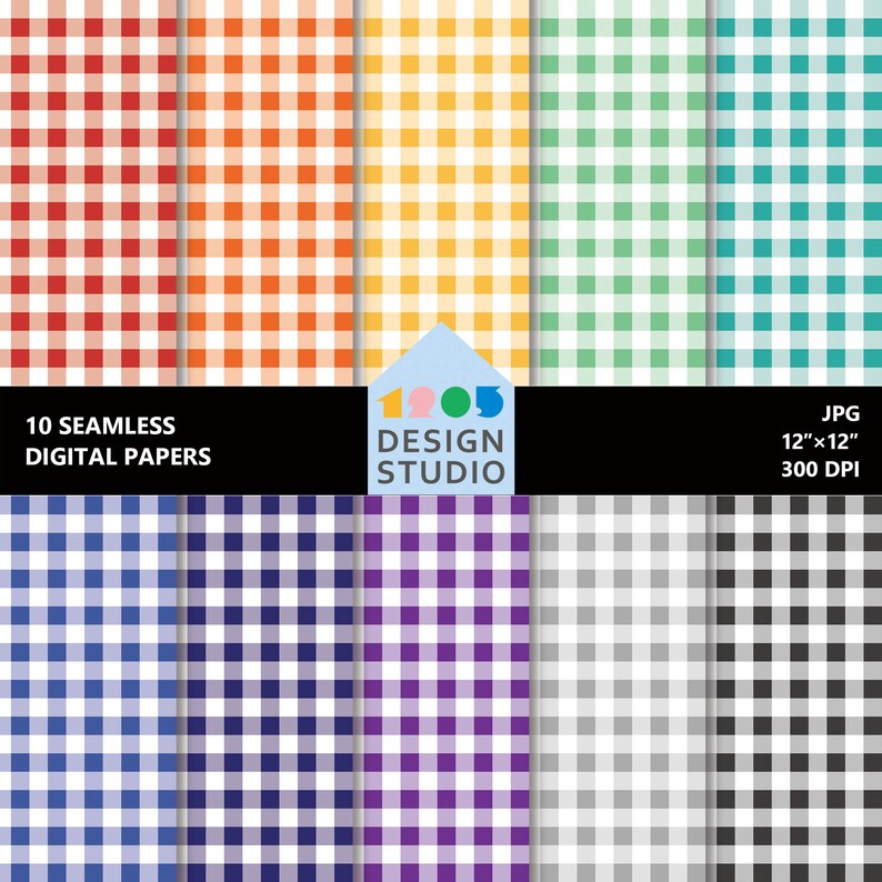 Gingham Check Digital Papers, Seamless Patterns, Scrapbook Paper ...