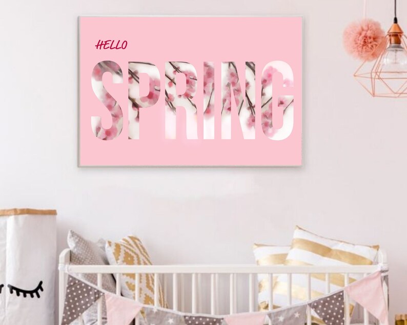 Hello Spring Word Art Cherry Blossom Print Hello Spring - Etsy