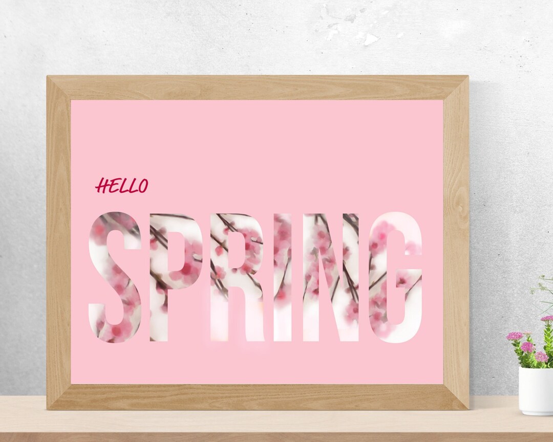 Hello Spring Word Art, Cherry Blossom Print, Hello Spring Sign, Hello ...