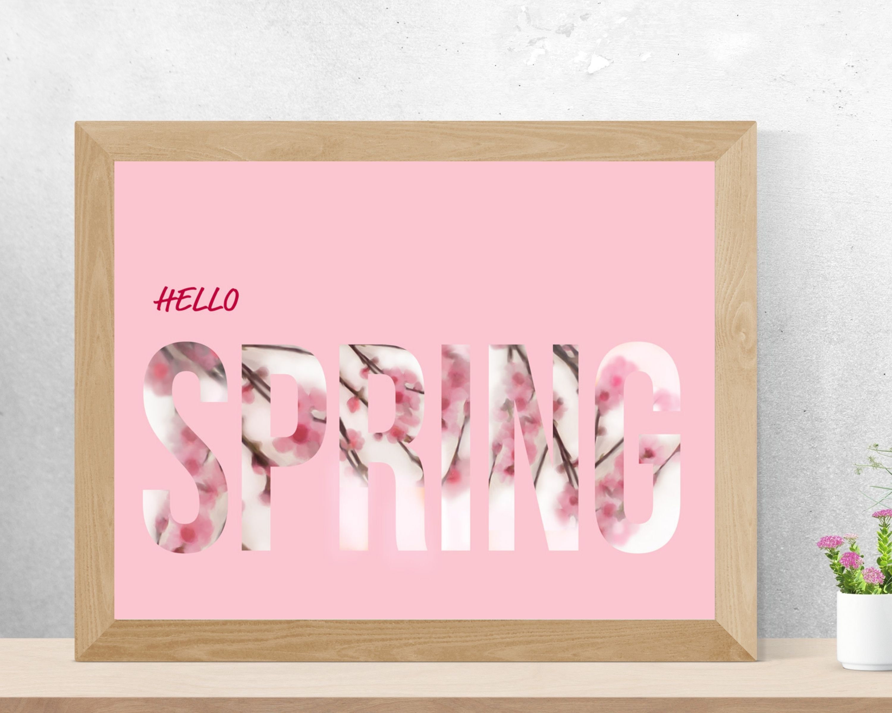 Hello Spring Word Art Cherry Blossom Print Hello Spring - Etsy Polska