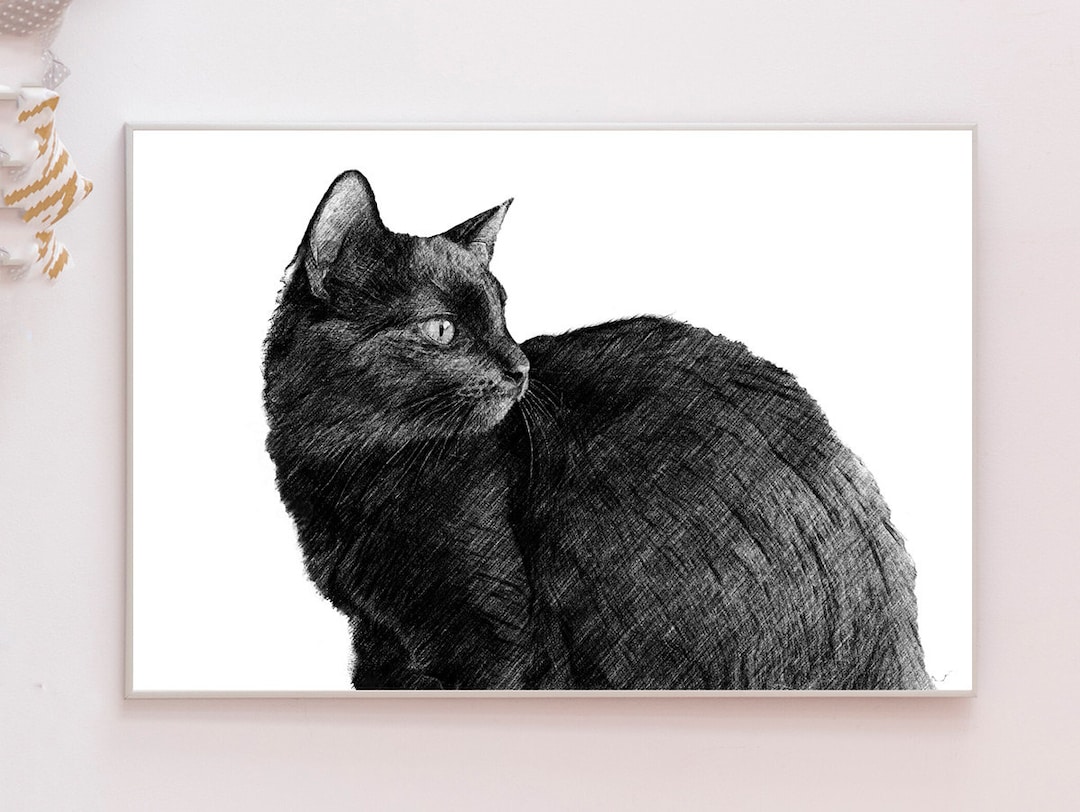 Black Cat Printable, Black Cat Artwork, Black Cat Print, Black Cat ...