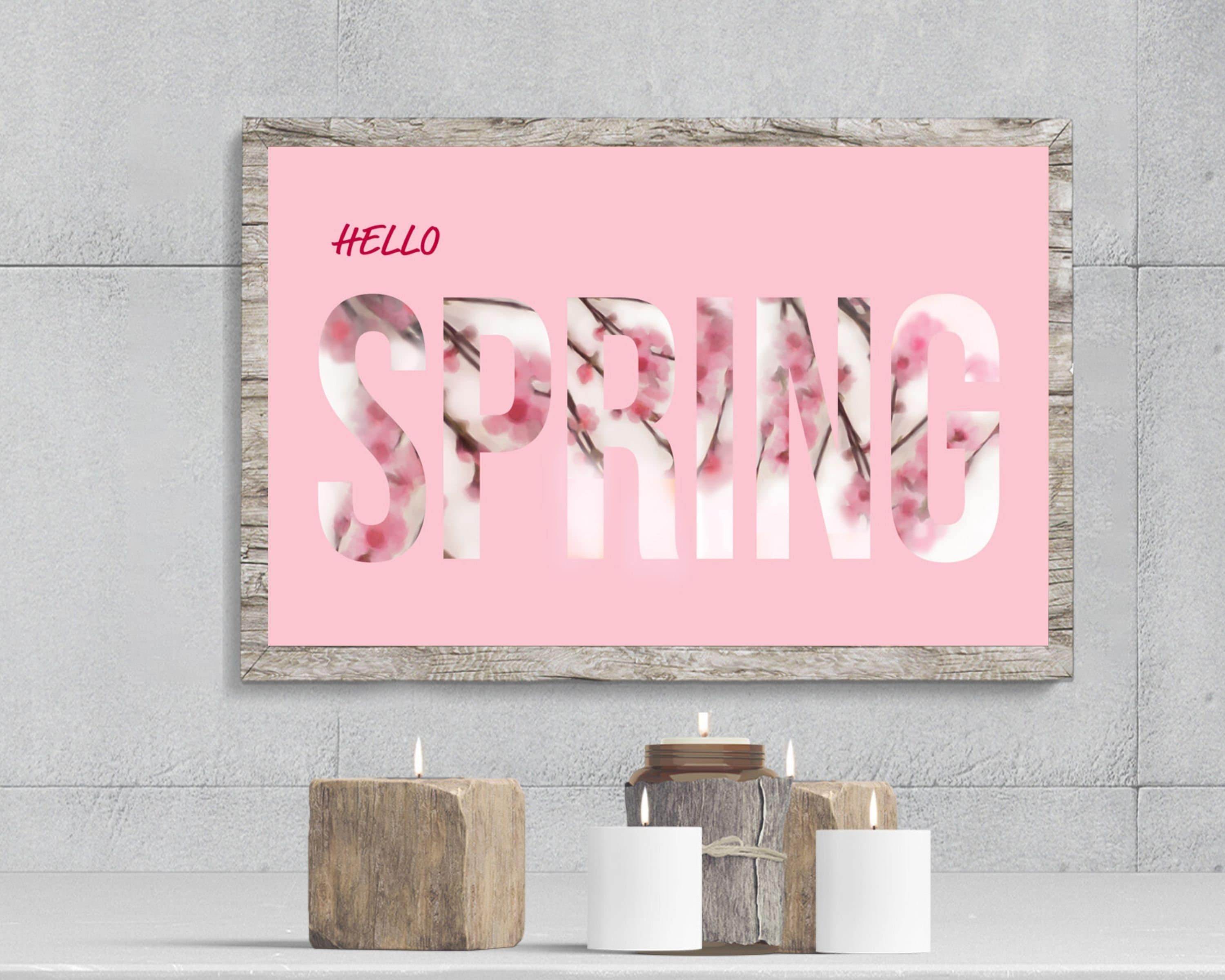 Hello Spring Word Art, Cherry Blossom Print, Hello Spring Sign, Hello ...
