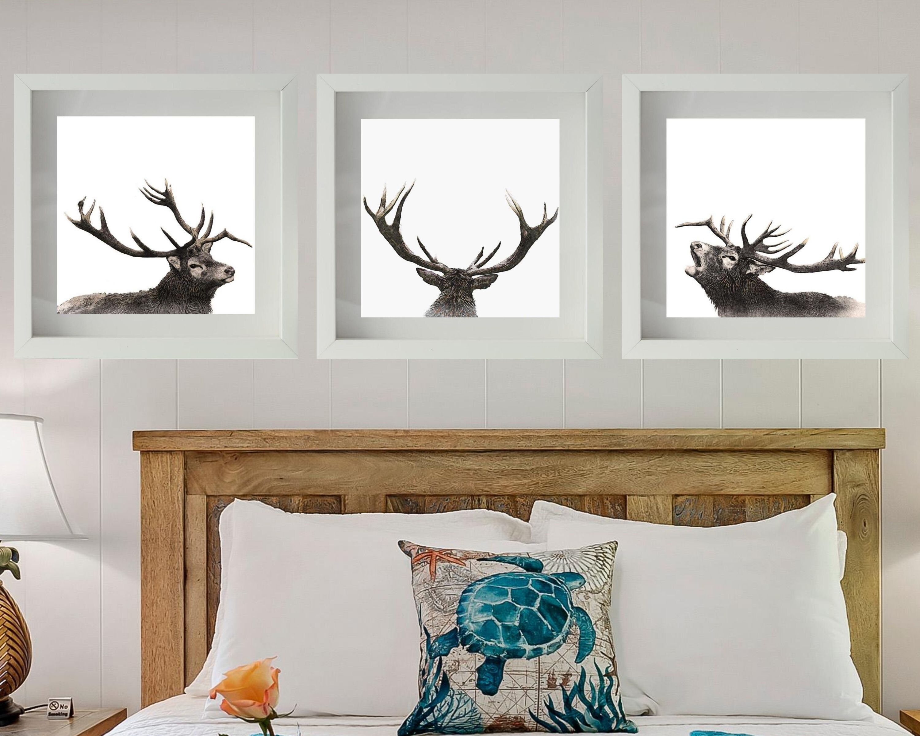 Elk Art, Square Set of 3, Elk Wall Art, Elk Pencil Drawing, Elk Wall ...