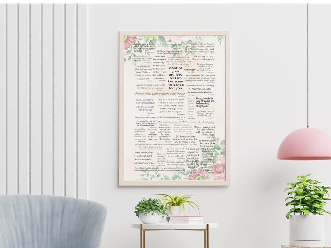 Inspirational Bible Verse Poster Christian Wall Art in Pink Large ...