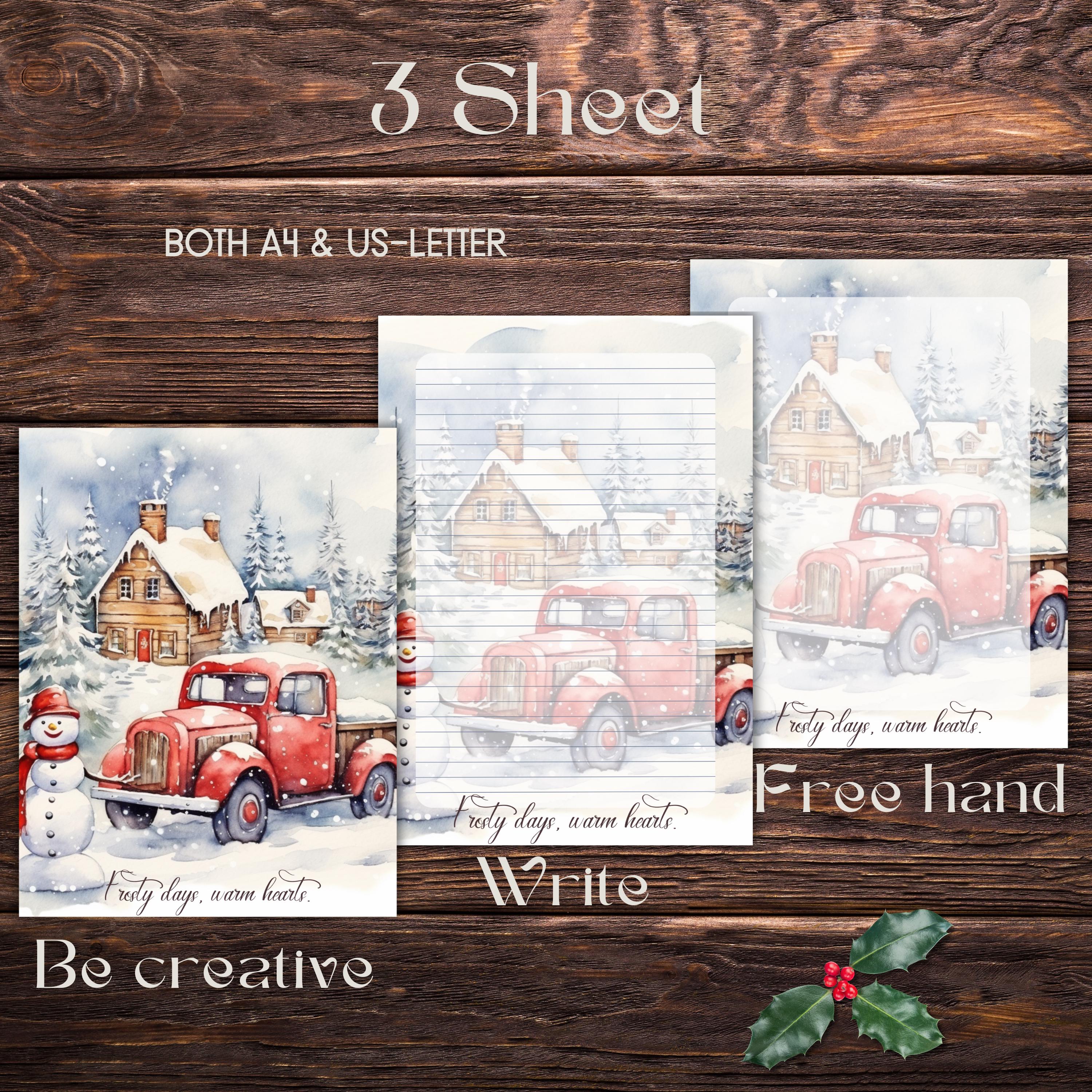 Vintage Christmas Letter Paper Printable Holiday Stationery Set With ...