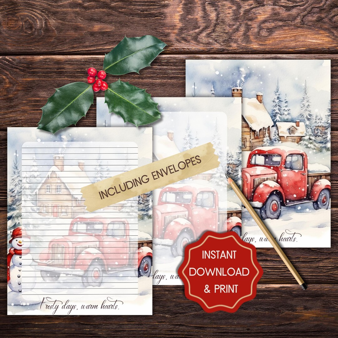 Vintage Christmas Letter Paper Printable Holiday Stationery Set With ...